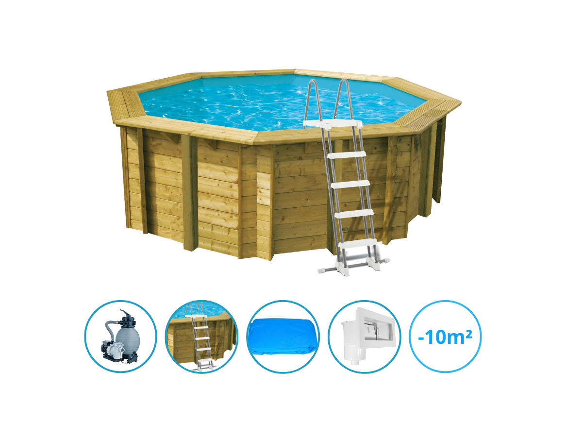 Piscine octogonale SUNWATER Ø3,60m H1,20m avec kit de filtration Ubbink ...